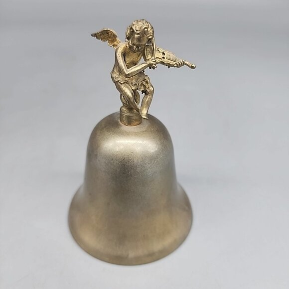 Accents | Vintage Brass Bell Winged Cupid Playing Instrument Made In ...